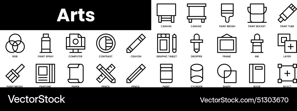 Set of outline arts icons minimalist thin linear Vector Image