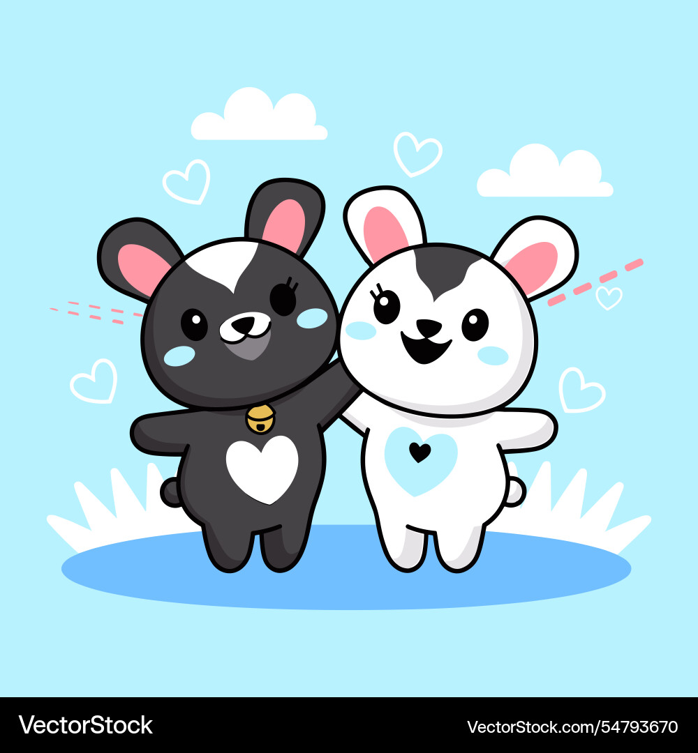 Valentines day black and white animals Royalty Free Vector