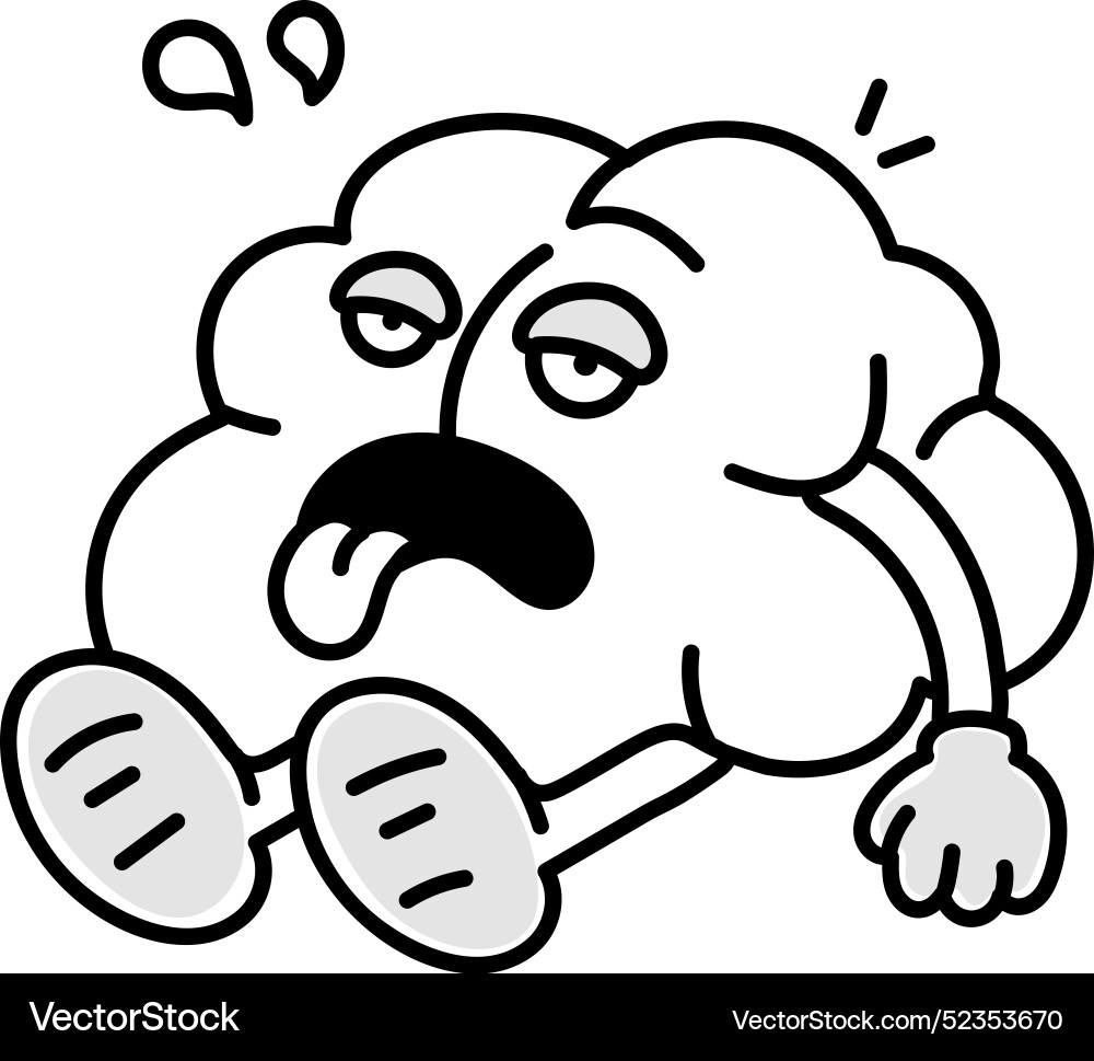 Webfunny doodle mascot of a tired brain Royalty Free Vector