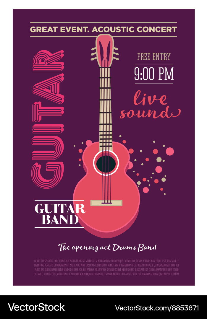 Acoustic guitar concert flyer template retro Vector Image