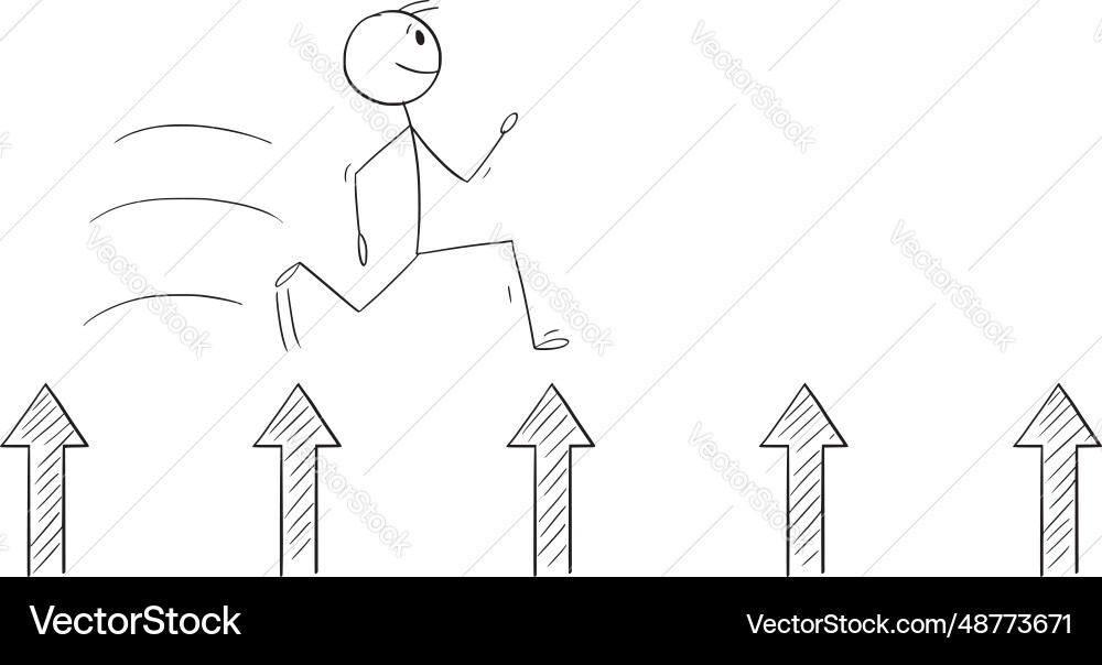 Businessman Jumping Over Arrows - Success Vector Image