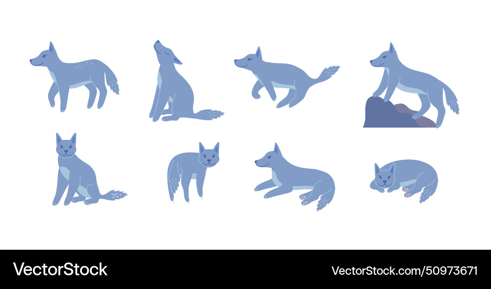 Cartoon color different characters wolves set Vector Image