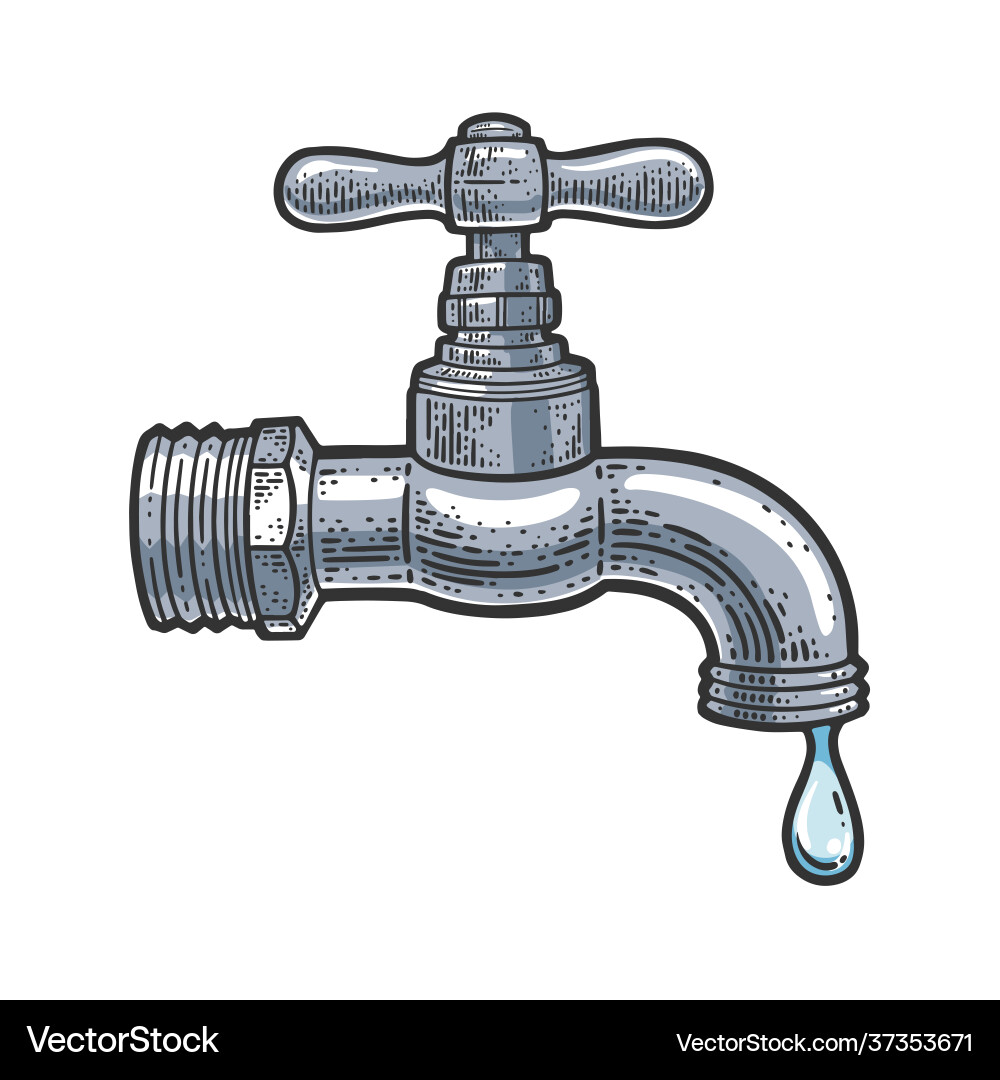 Dripping faucet sketch Royalty Free Vector Image