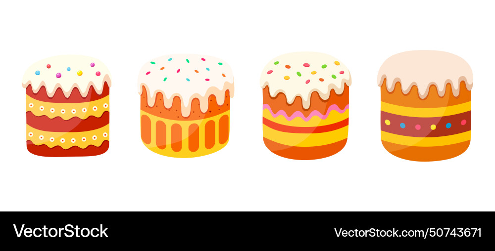 Easter cake set traditional sweet bread Royalty Free Vector