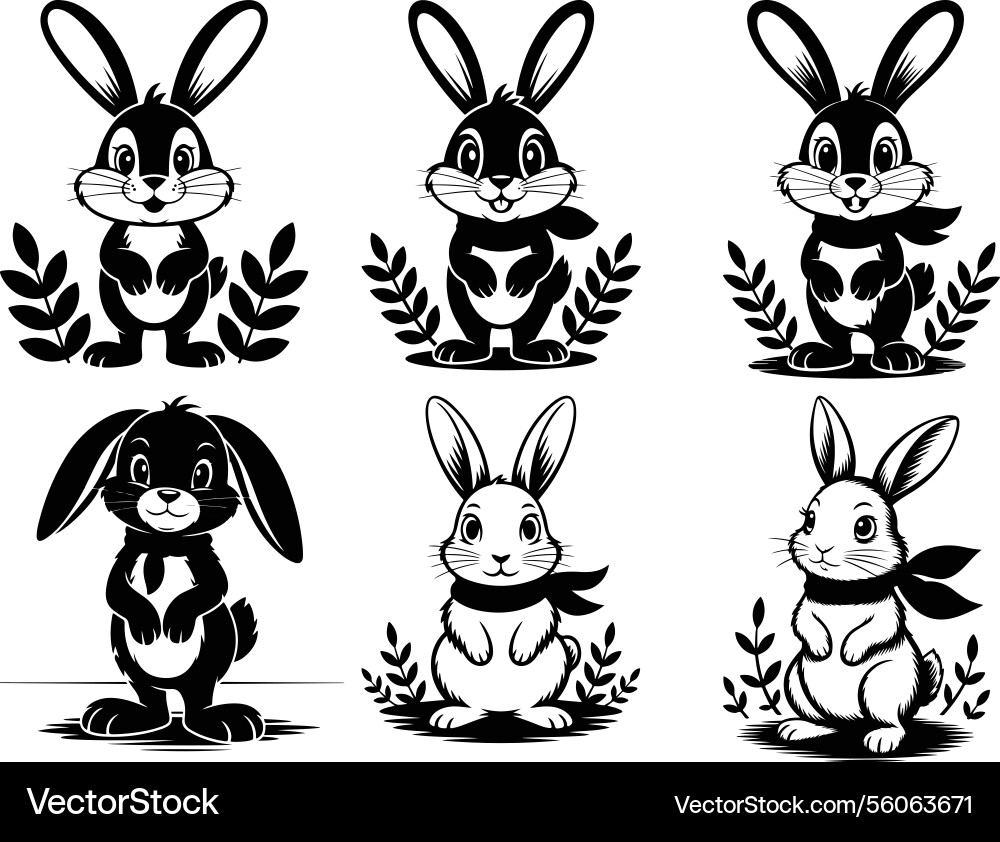 Set of rabbit silhouettes Royalty Free Vector Image