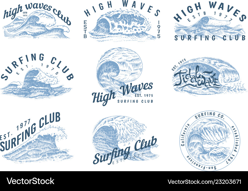 Wave labels logos set of atlantic tide templates Vector Image
