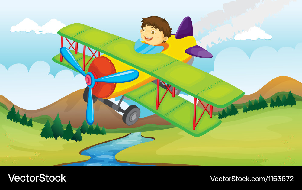 A boy and flying airplane Royalty Free Vector Image