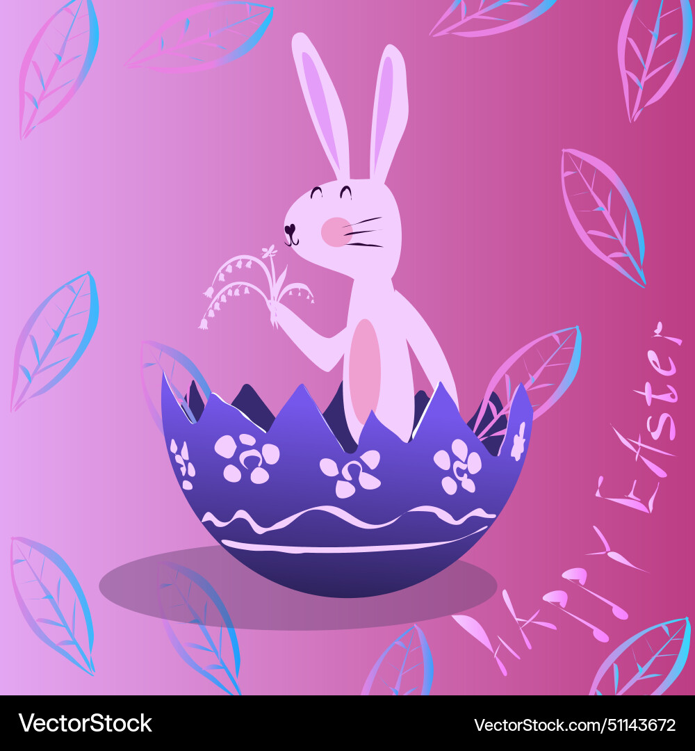 Beautiful white easter bunny on pink background Vector Image