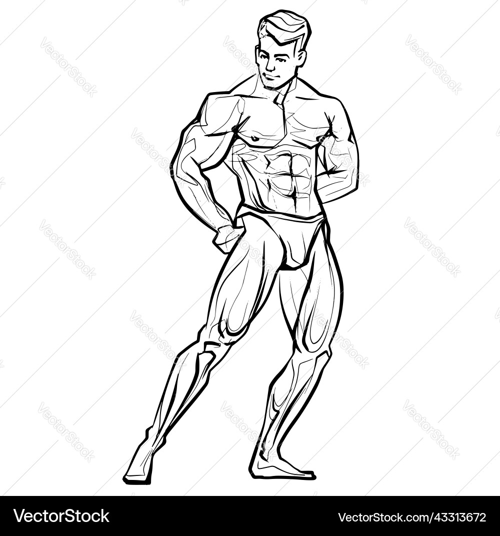 Bodybuilder muscle man fitness posing black Vector Image