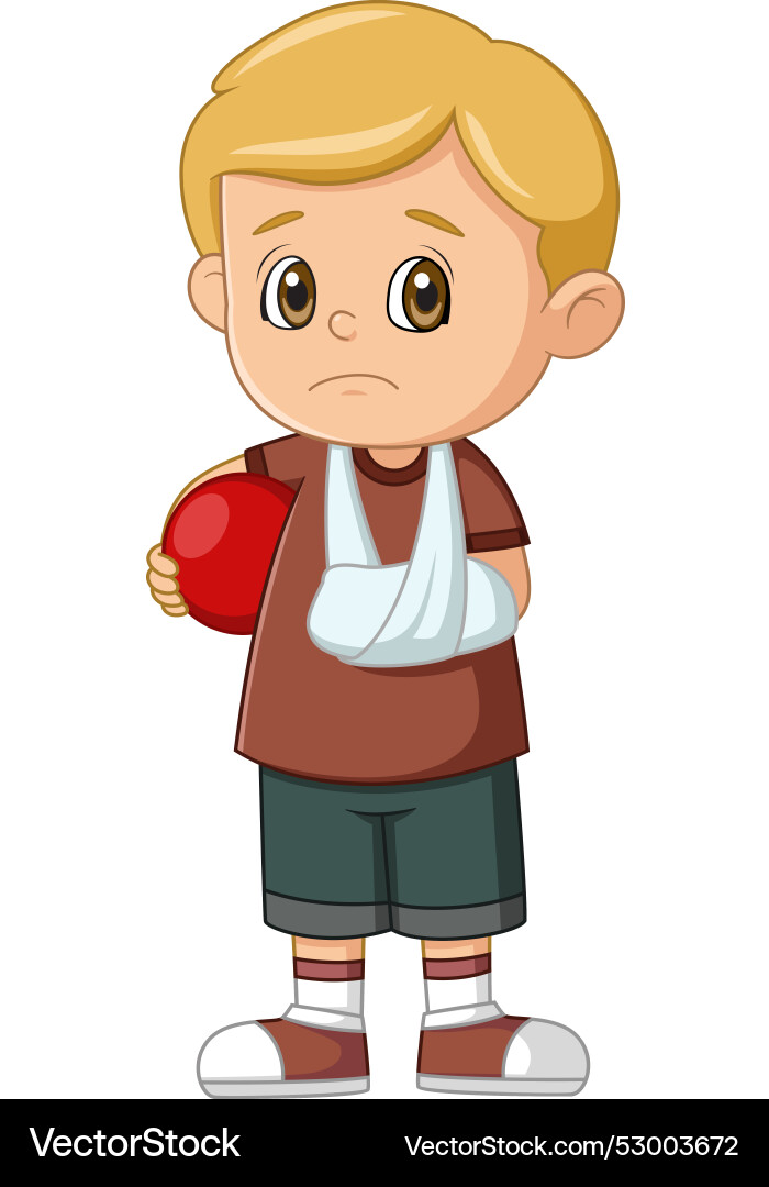 Cartoon little boy with broken arm and holding Vector Image