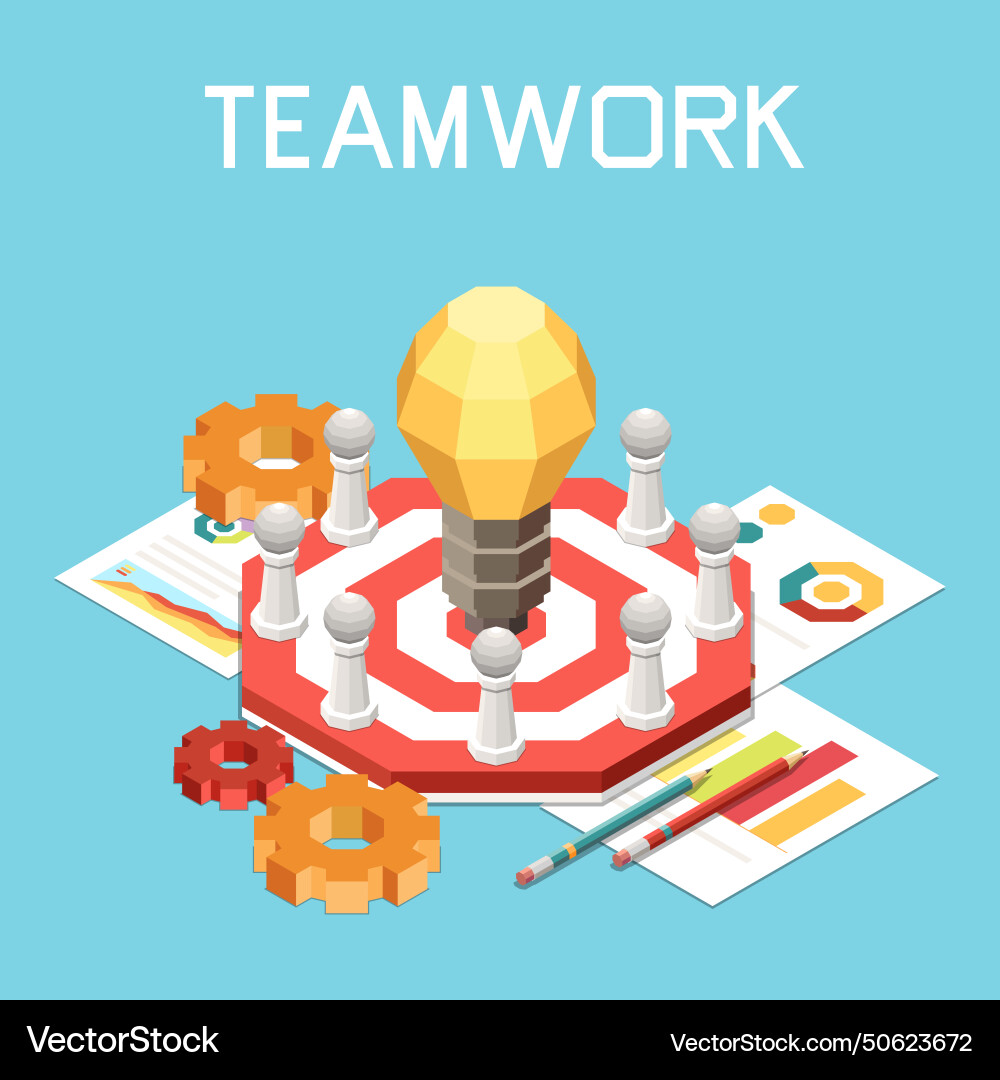 Teamwork project management composition Royalty Free Vector
