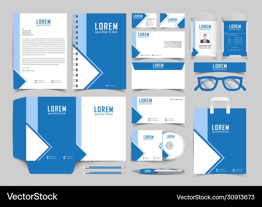 Blue stationery set design Royalty Free Vector Image