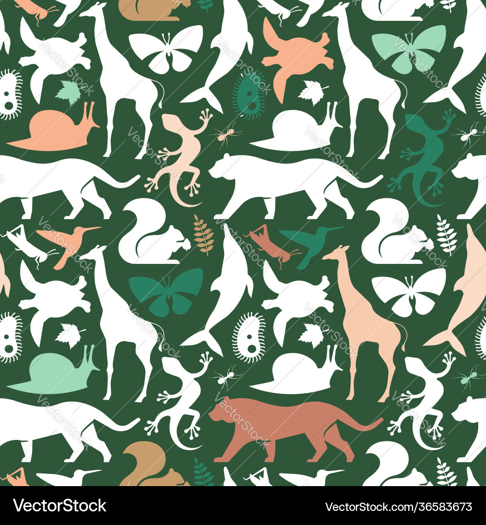 Green wild animal icon seamless pattern Royalty Free Vector