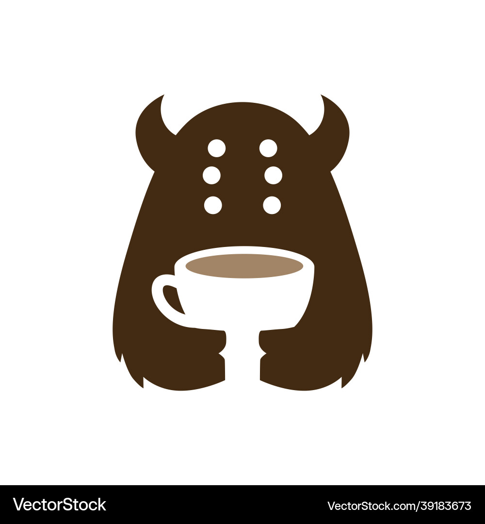 Monster coffee cup cafe drink negative space logo Vector Image
