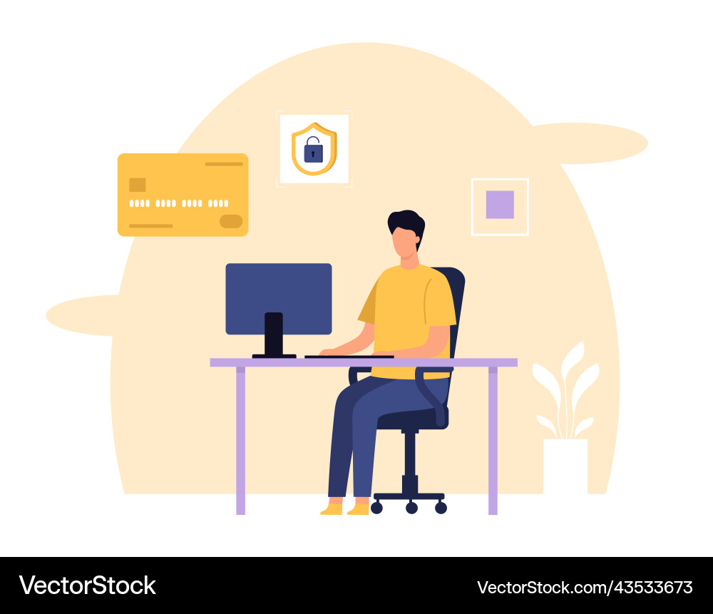 Security concept man programmer sitting Royalty Free Vector