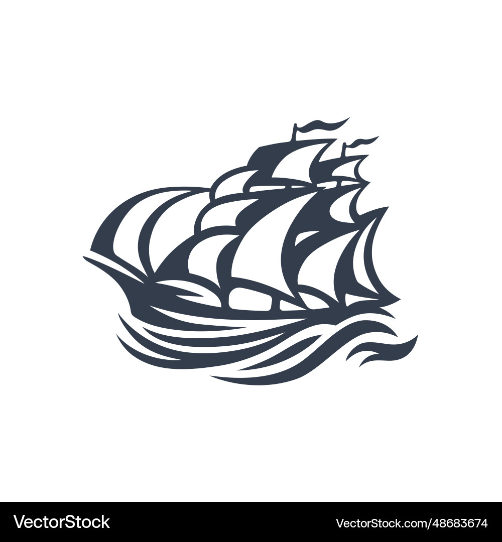 Classic sailing ship nautical logo icon Royalty Free Vector