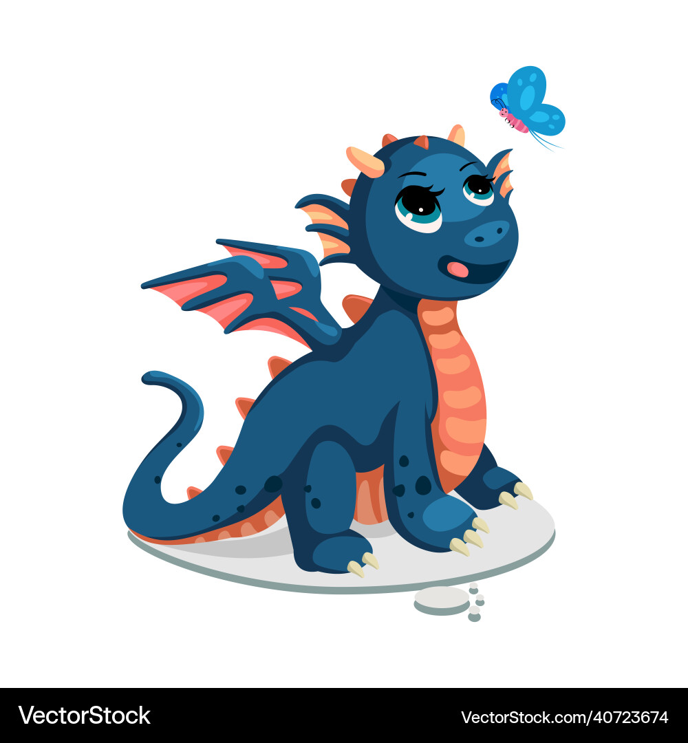 Cute dragon with butterfly Royalty Free Vector Image