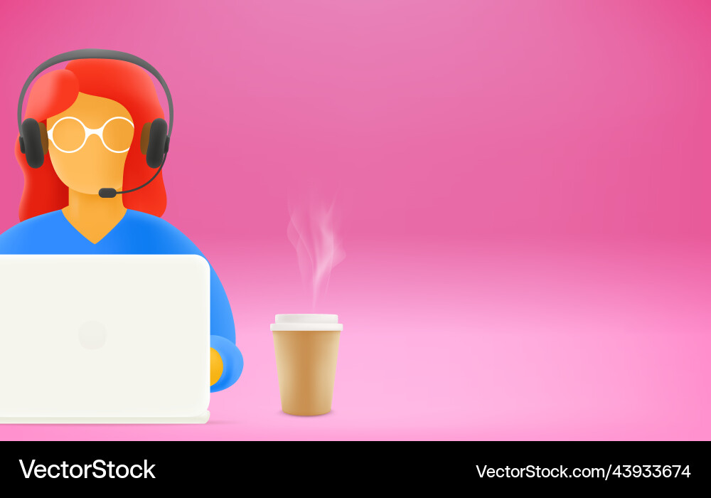Hotline support concept man online 3d style cute Vector Image