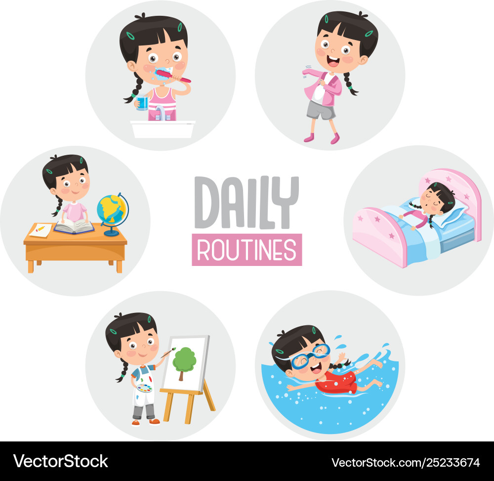 Kid daily routine activities Royalty Free Vector Image