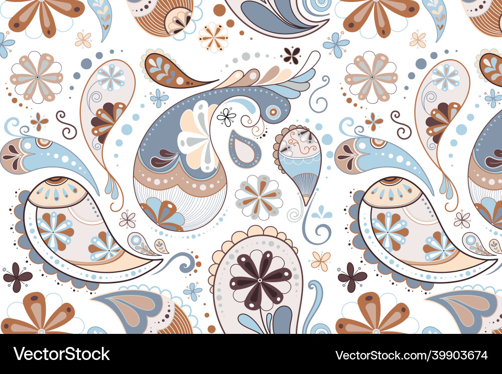 Paisley pattern background blue cute decorative Vector Image