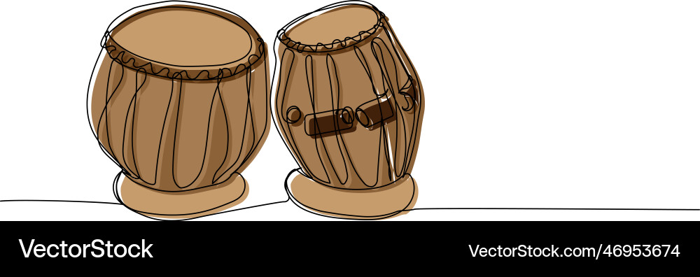 Tabla drum one line color art continuous Vector Image