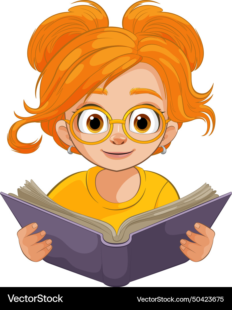 A girl reading book intently Royalty Free Vector Image