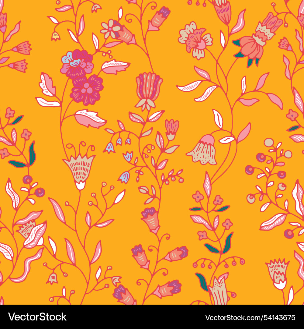 Bright floral pattern on yellow Royalty Free Vector Image