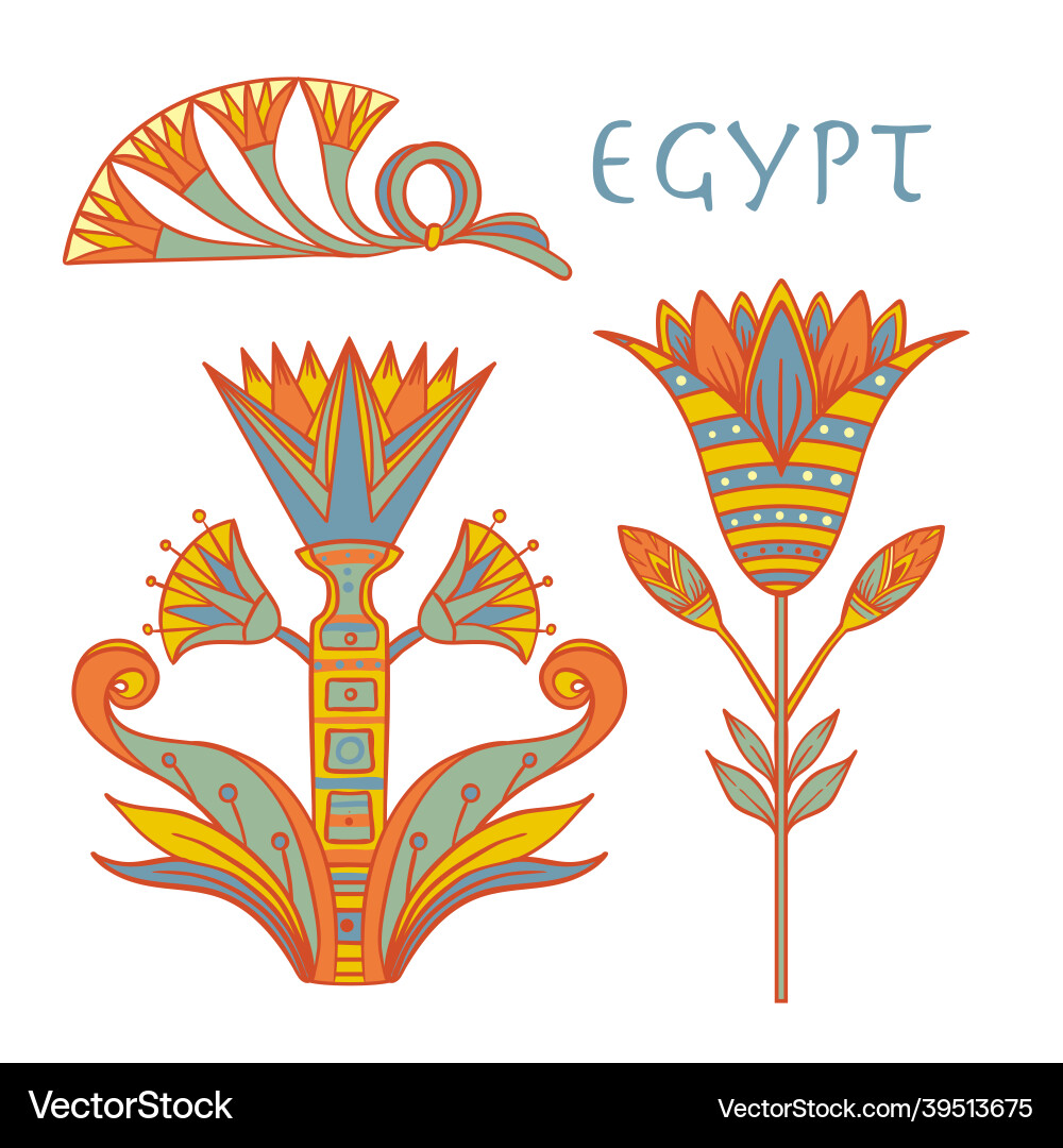 Egyptian floral colorful design element set Vector Image