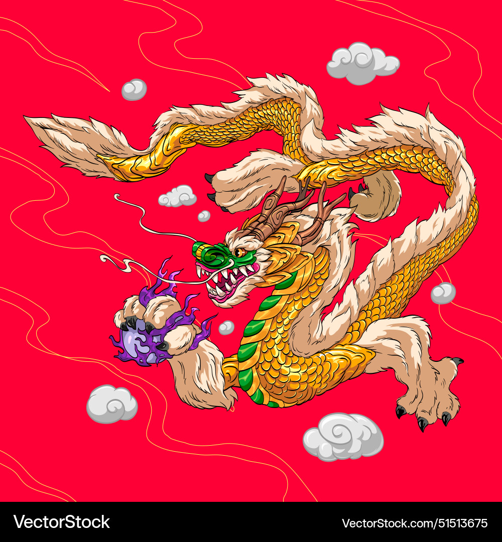 Golden Chinese Dragon Holding Pearl Royalty Free Vector