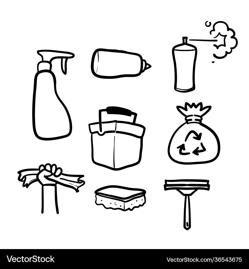 Hand drawn cleaning products and equipment Vector Image