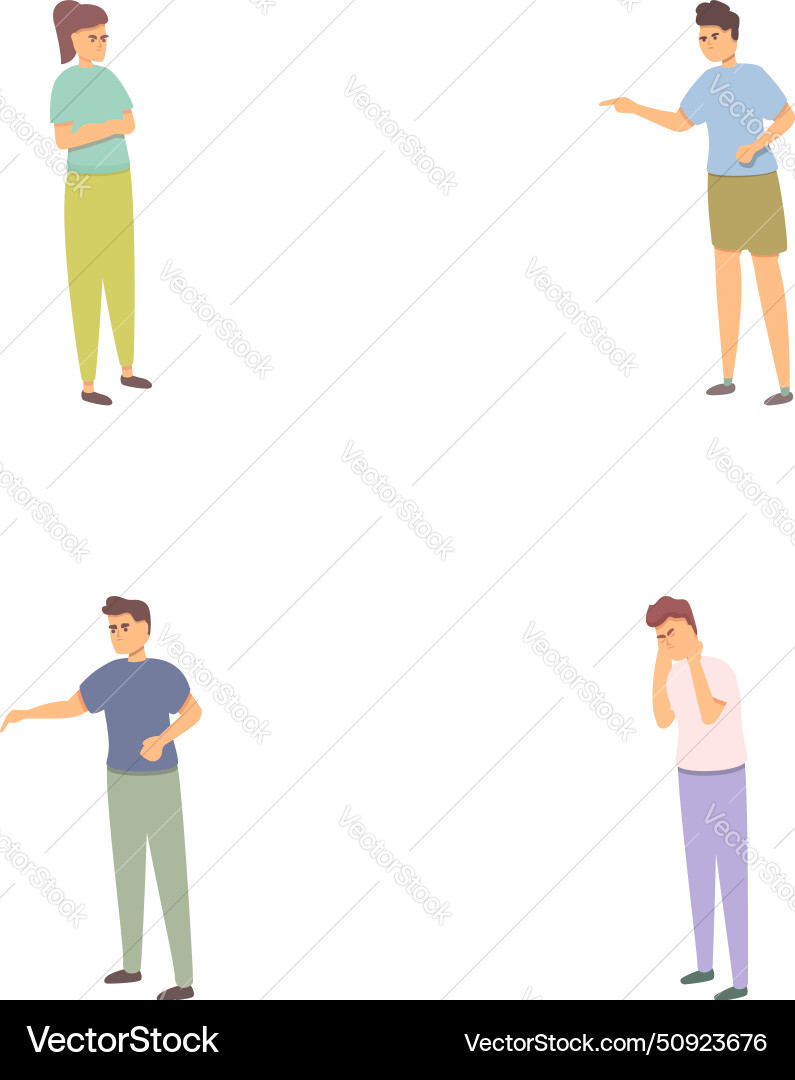 Discrimination icons set cartoon people Royalty Free Vector