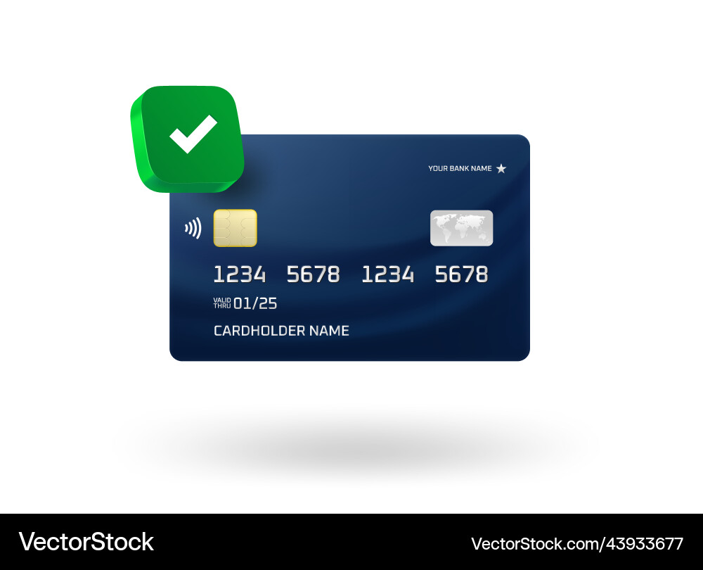 Black premium plastic bank card with checkmark Vector Image