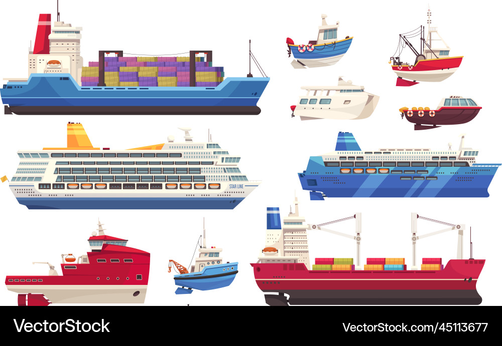 Cargo and cruise ships set Royalty Free Vector Image