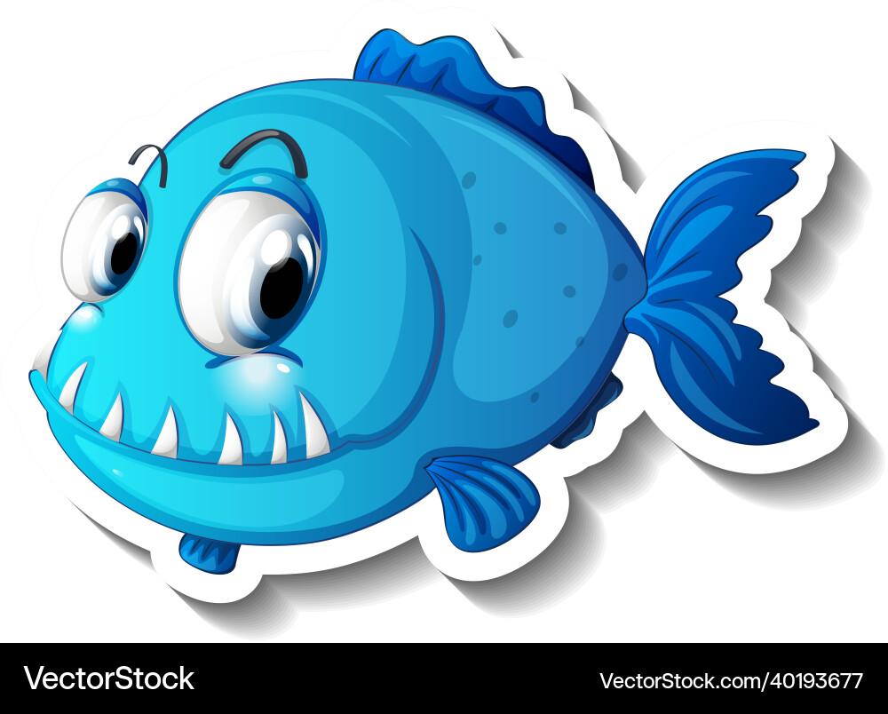 Cartoon fish with big fangs sticker Royalty Free Vector