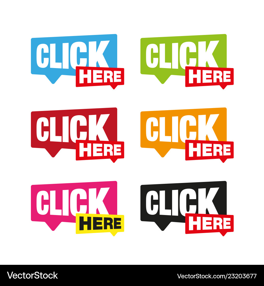 Click here label button Royalty Free Vector Image