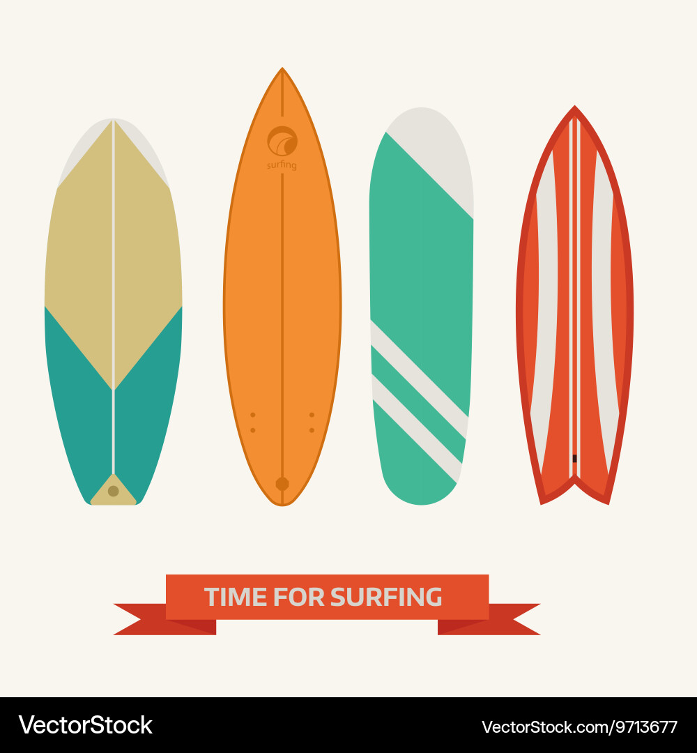 Different surfboard set flat design various surf Vector Image