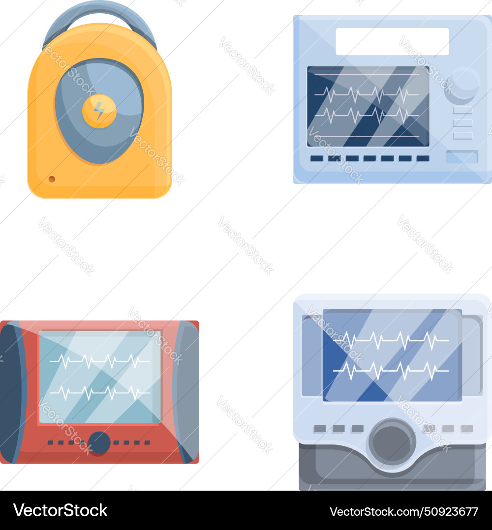 Emergency defibrillator icons set cartoon Vector Image