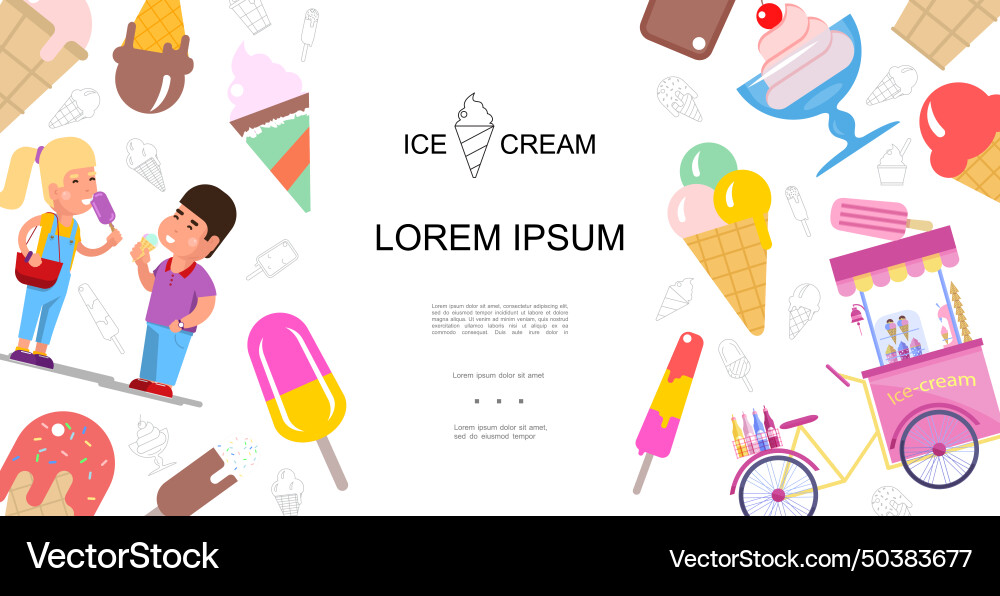 Flat ice cream colorful concept Royalty Free Vector Image