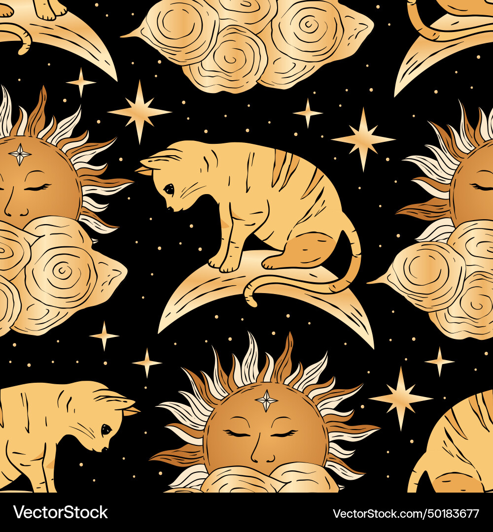 Magic cat with sun moon and star celestial Vector Image