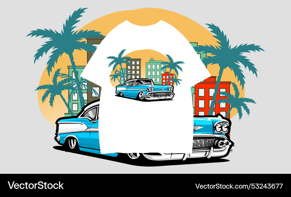 Retro vintage car t shirt design Royalty Free Vector Image