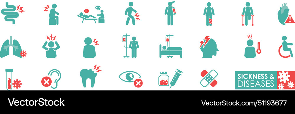 Sickness icon set solid collection Royalty Free Vector Image