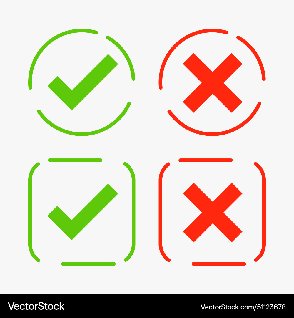 Approved and rejected checkmark symbol Royalty Free Vector