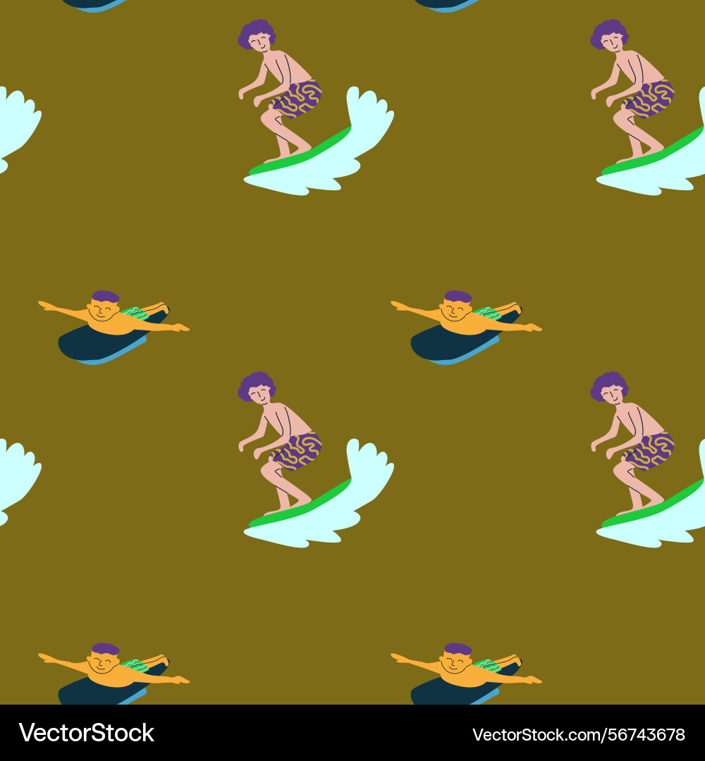 Cartoon surfer pattern with cheerful characters Vector Image