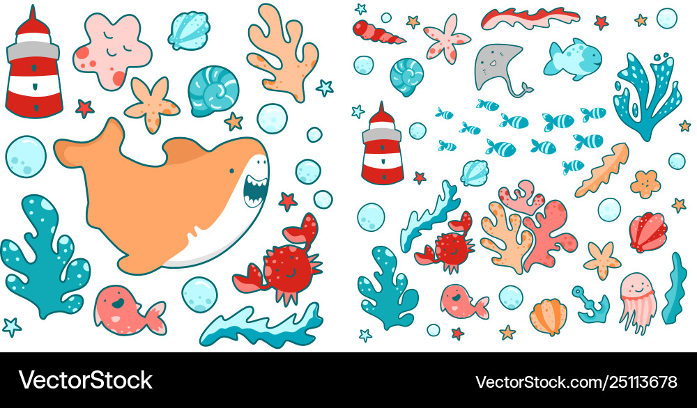 Cute sea elements ocean Royalty Free Vector Image