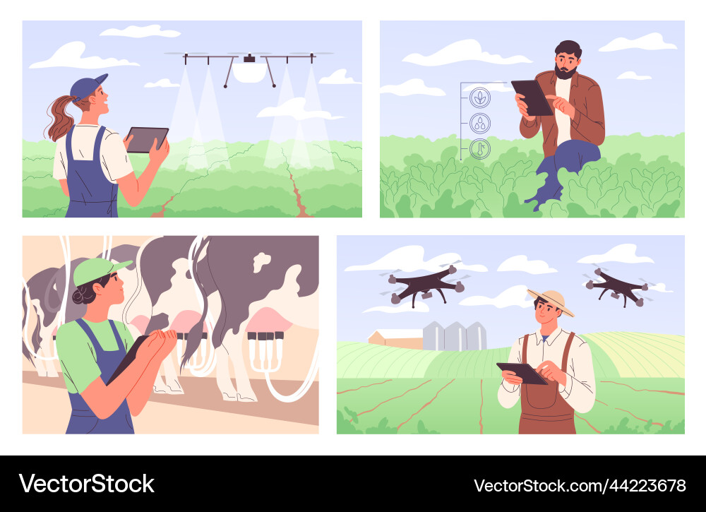 Farmers use new technologies in agriculture Vector Image