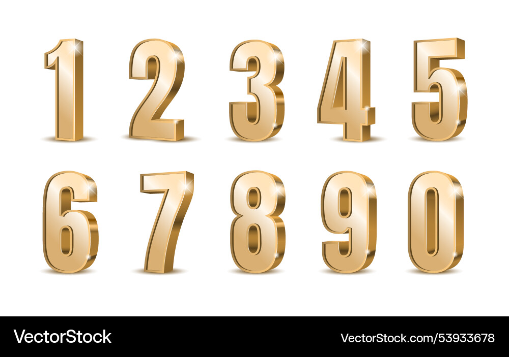 Gold 3d numbers Royalty Free Vector Image - VectorStock
