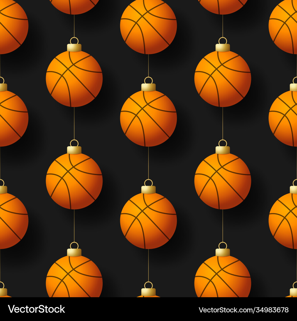Merry christmas basketball seamless pattern hang Vector Image