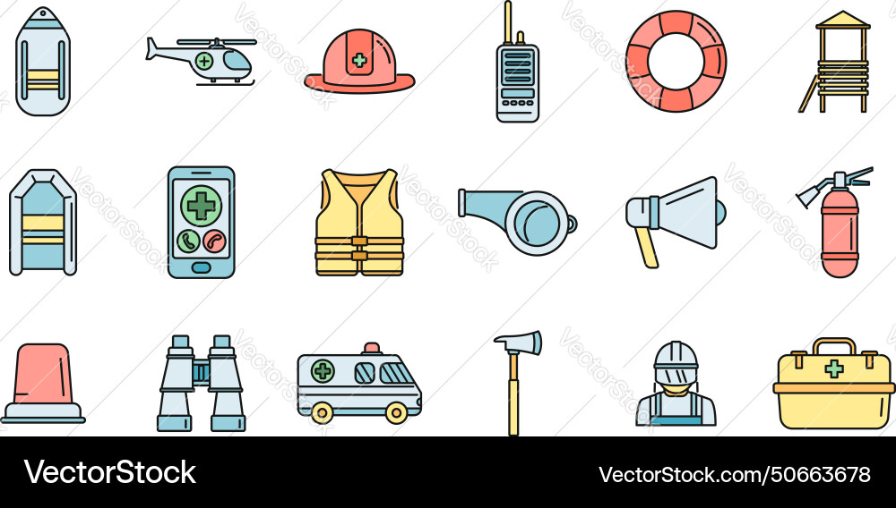 Rescuer icons set color Royalty Free Vector Image