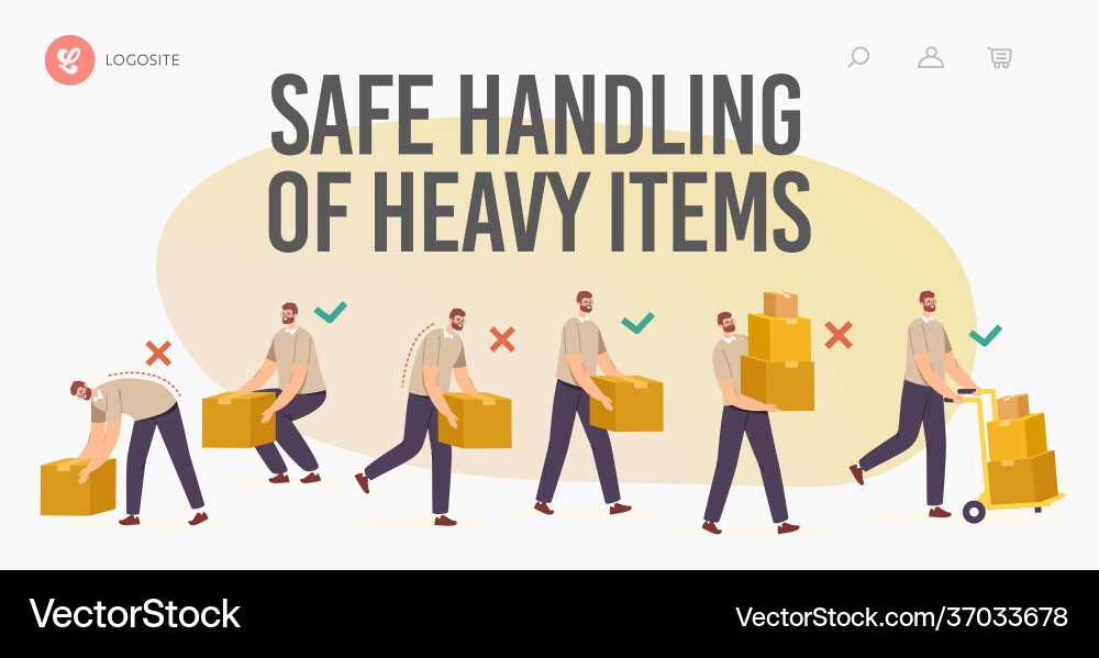 Safe handling heavy items landing page template Vector Image