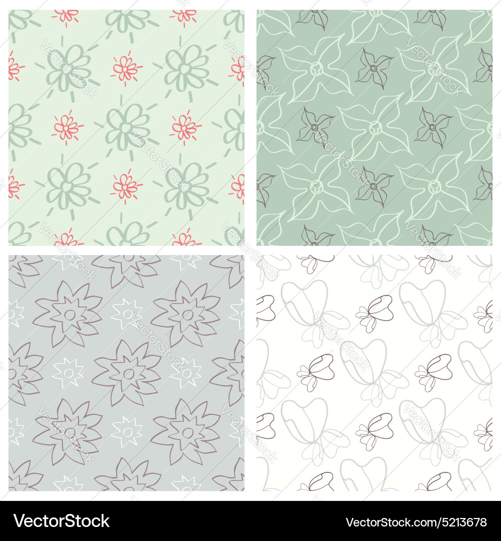 Set of four flower patterns Royalty Free Vector Image